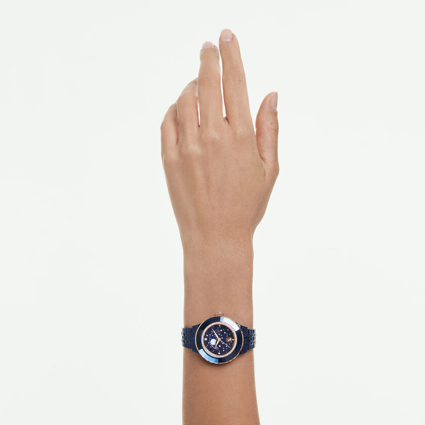 Octea moon watch, Swiss Made, Metal bracelet, Blue, Blue finish ...