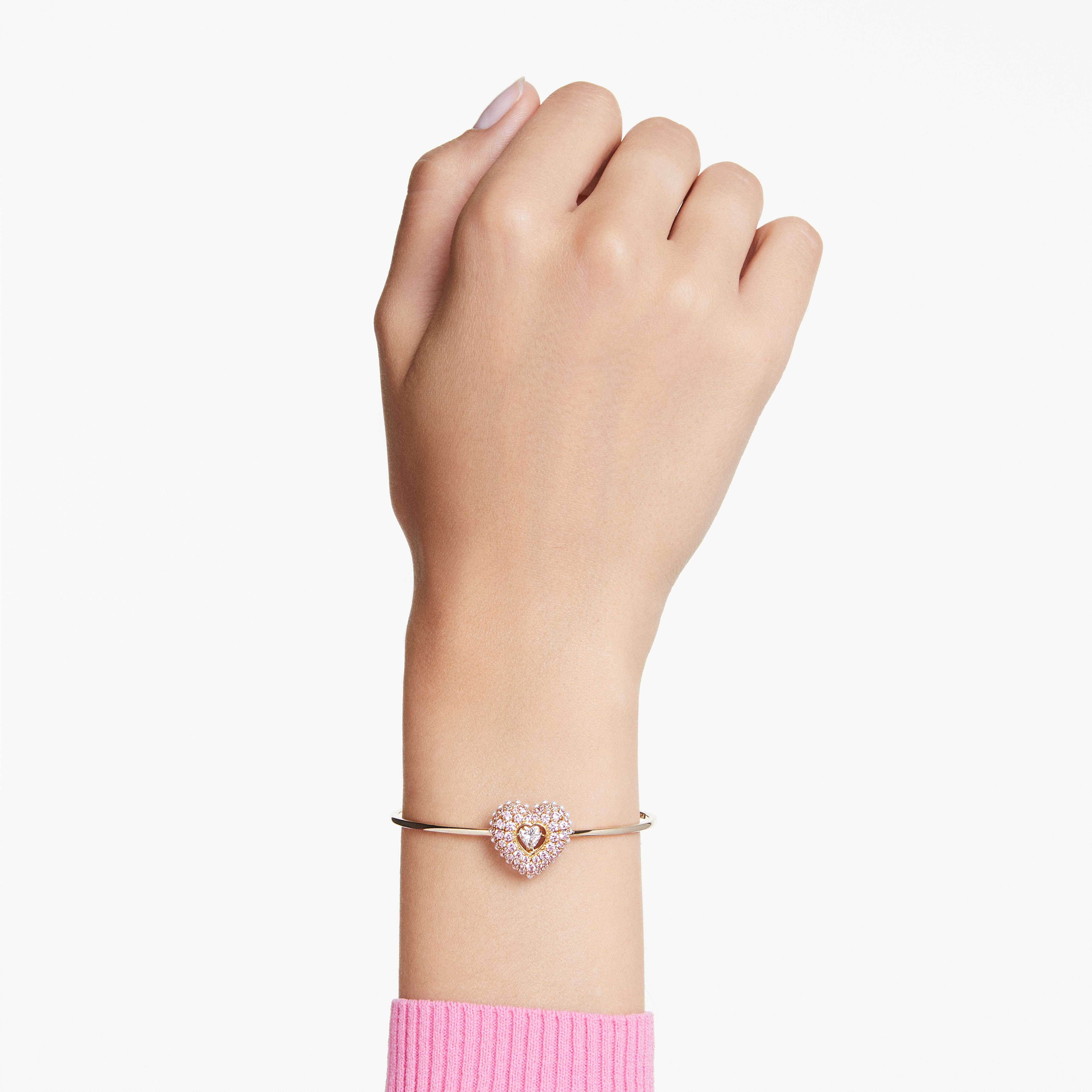 Buy Swarovski Idyllia bangle Crystal pearl Heart Pink Gold tone plated